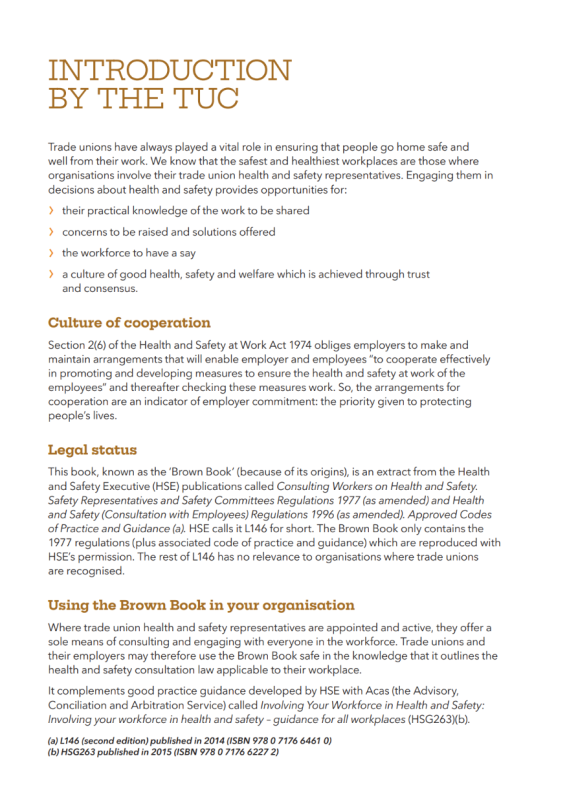 Safety representatives and safety committees (Brown Book) | TUC